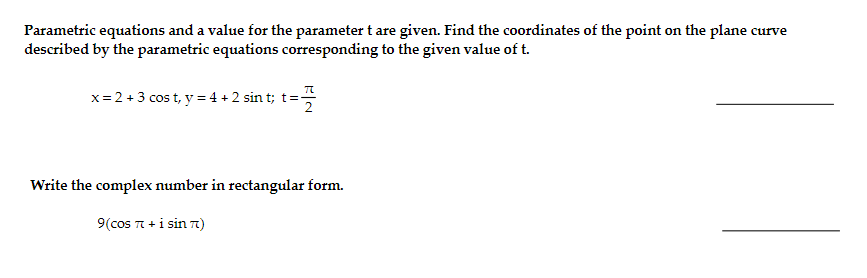 Solved Parametric equations and a value for the parameter t | Chegg.com
