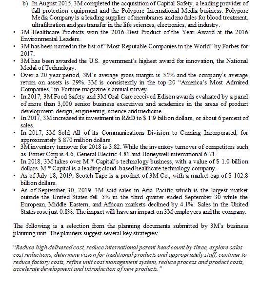 Solved 3M: 117 years old Company 3M is the new name of the | Chegg.com