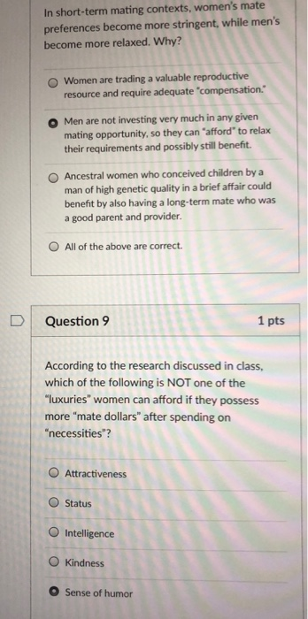 Solved In short-term mating contexts, women's mate | Chegg.com