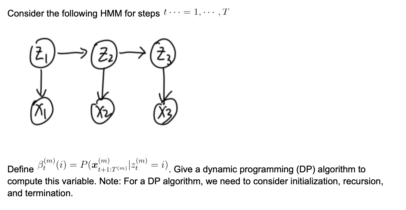 Consider the following HMM for steps t⋯=1,⋯,T Define | Chegg.com