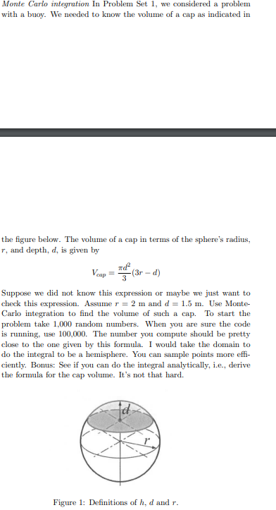 Solved Monte Carlo integration In Problem Set 1, we | Chegg.com
