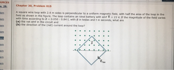 Solved URCES s. 29,Chapter 30, Problem 015 square wire loop | Chegg.com