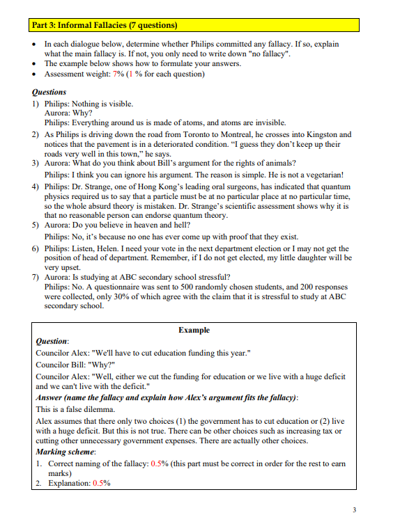 Solved Part 3: Informal Fallacies (7 questions) In each | Chegg.com