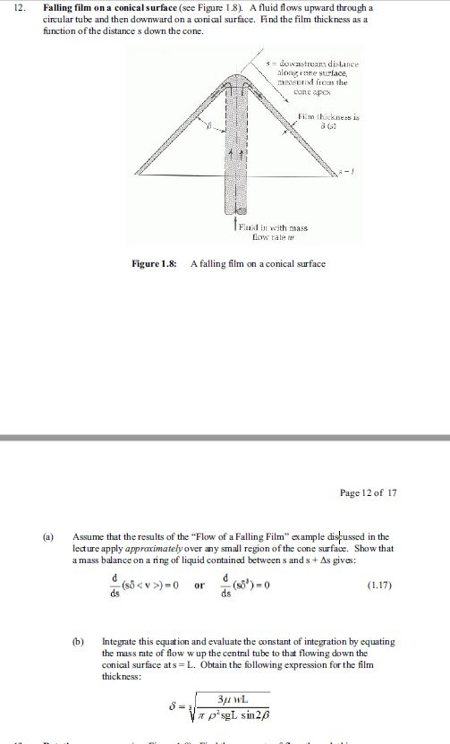 12. Falling film on a conical surface (see Figure | Chegg.com