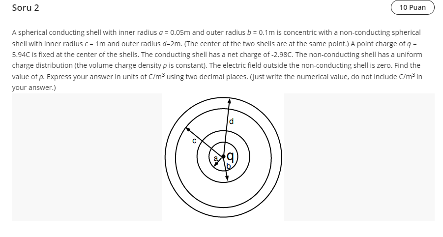 Solved A spherical conducting shell with inner radius a=0.05 | Chegg.com