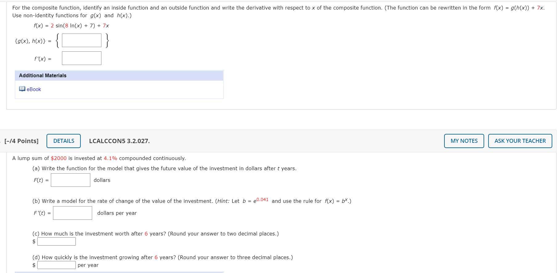 Solved For the composite function, identify an inside | Chegg.com