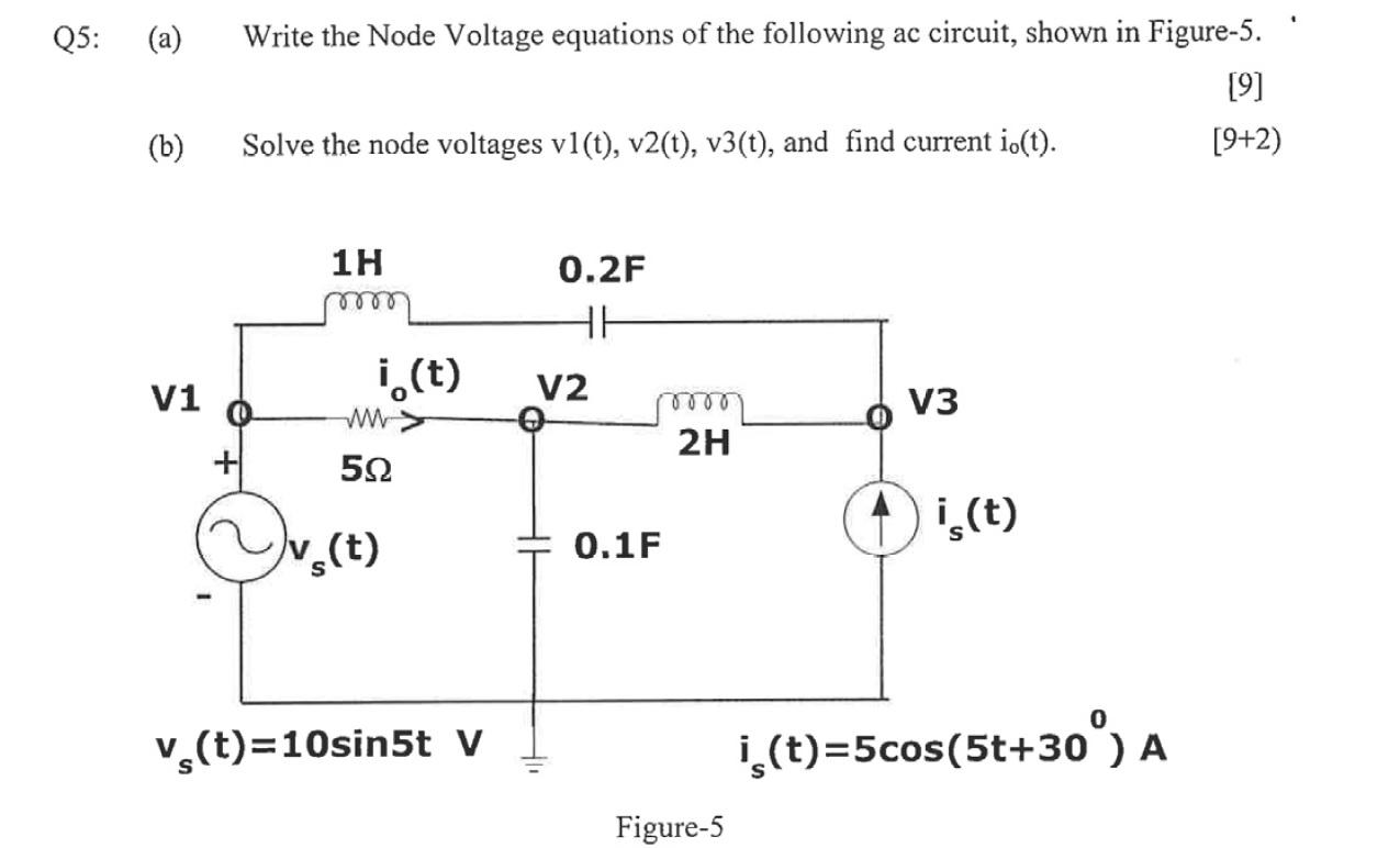 Solved Q5: (a) Write the Node Voltage equations of the | Chegg.com
