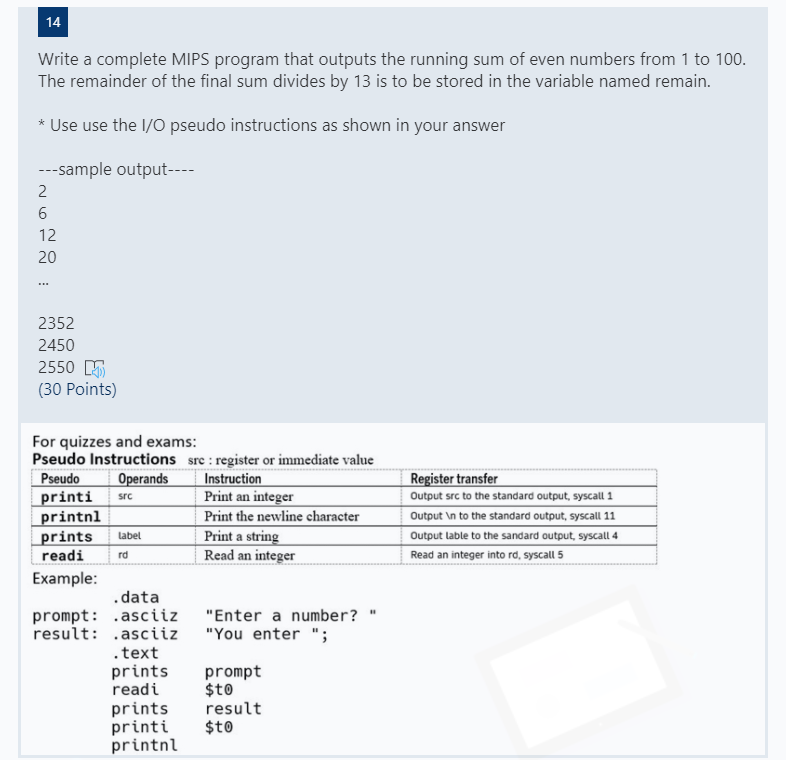 Solved 14 Write a complete MIPS program that outputs the | Chegg.com
