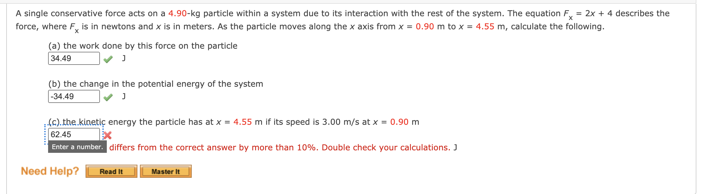 Solved A single conservative force acts on a 4.90-kg | Chegg.com