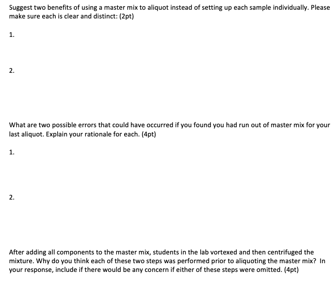 Solved Procedure--Pipette techniques, generating a master | Chegg.com