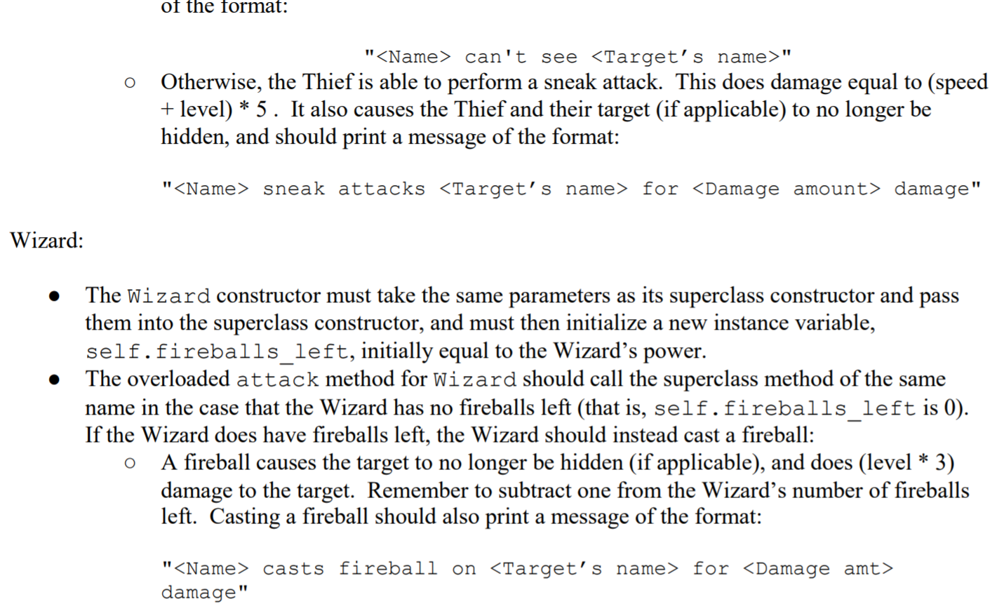 Solved You are designing a text-based Role Playing game | Chegg.com