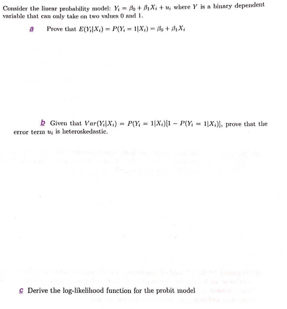 Solved Consider the linear probability model: Yi=β0+β1Xi+ui | Chegg.com