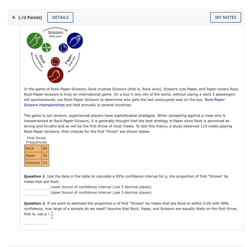 Solved 4. [-12 Points] DETAILS MY NOTES Scissors beats paper | Chegg.com