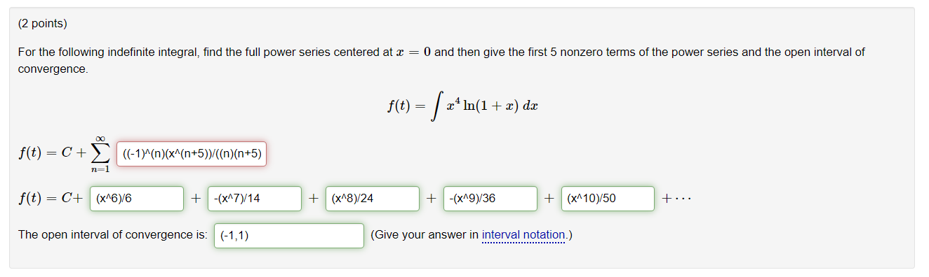 Solved (2 points) For the following indefinite integral, | Chegg.com