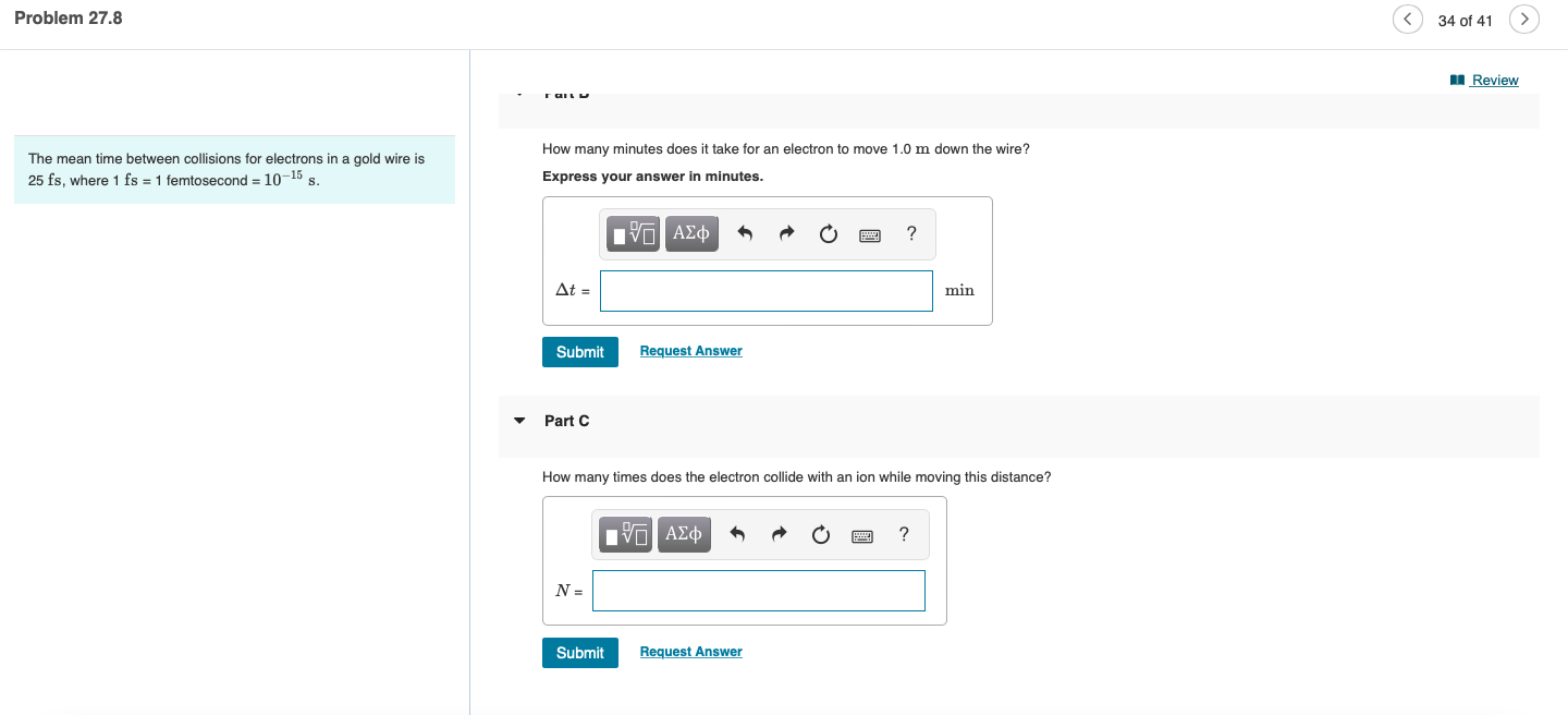 Solved The mean time between collisions for electrons in a | Chegg.com