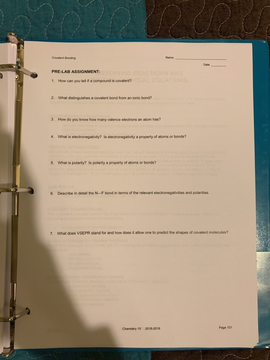 Solved Covalent Bonding PRE-LAB ASSIGNMENT: 1. How can you | Chegg.com
