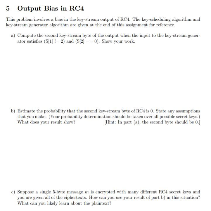 5 Output Bias in RC4 This problem involves a bias in | Chegg.com