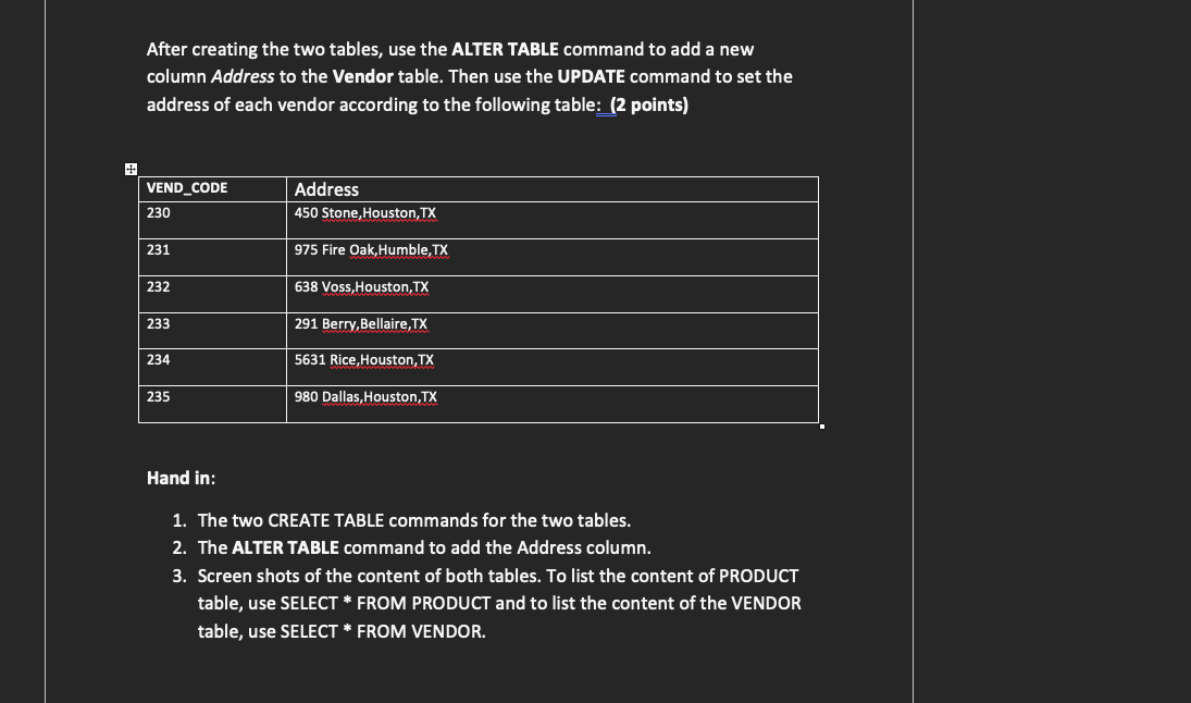 Solved Assignment 2 Instructions Use The Create Table