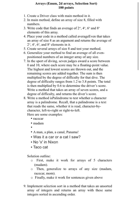 Solved Arrays (Enum, 2d arrays, Selection Sort) 100 points | Chegg.com