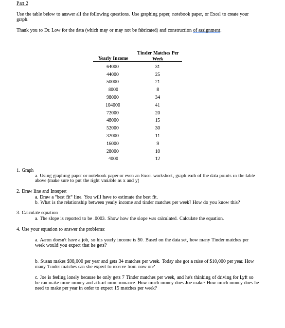 Solved Part 2 Use the table below to answer all the | Chegg.com