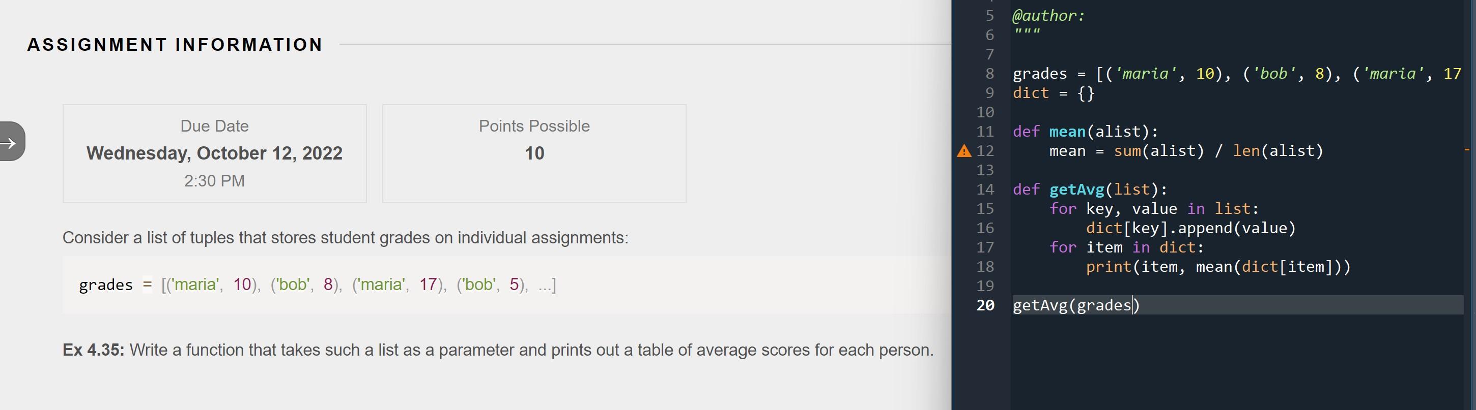 Solved Assignment description is on the left, the right is | Chegg.com