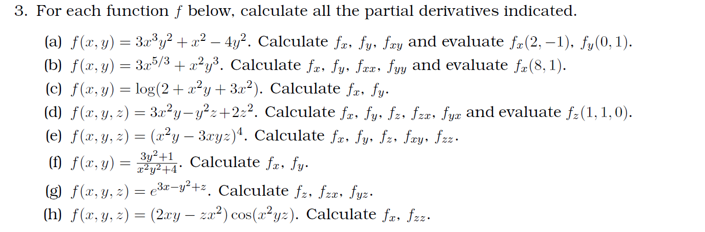 Solved 3. For each function f below, calculate all the | Chegg.com