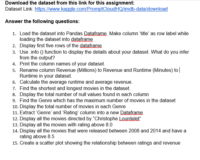 Solved Download the dataset from this link for this | Chegg.com