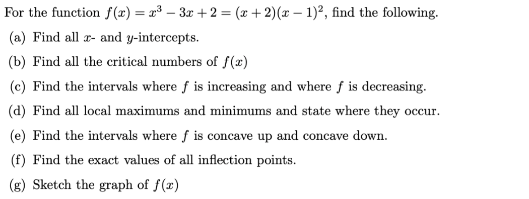 Solved For the function f(x)=x3-3x+2=(x+2)(x-1)2, ﻿find the | Chegg.com