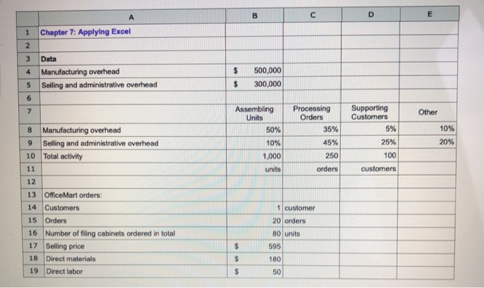 Solved 1 Chapter 7: Applying Excel 3 4 5 Data Manufacturing | Chegg.com