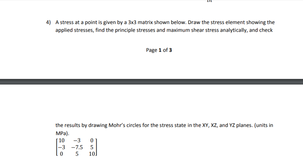 Solved 4) A stress at a point is given by a 3x3 matrix shown | Chegg.com