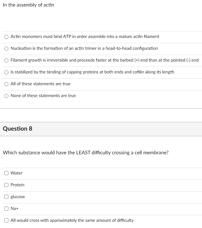 Solved In the assembly of actin Actin monomers must bind ATP | Chegg.com