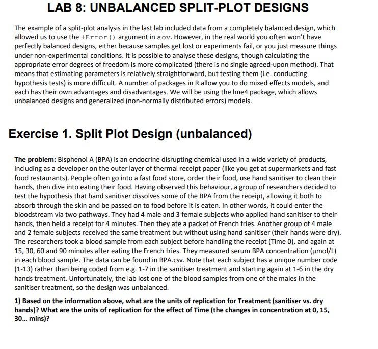 The example of a split-plot analysis in the last lab | Chegg.com