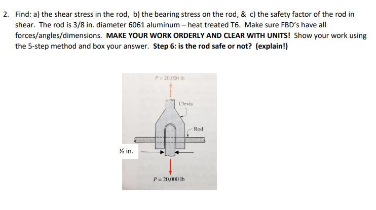 Solved 2. Find: a) the shear stress in the rod, b) the | Chegg.com