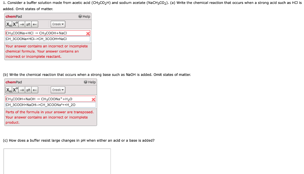 Solved 1 Consider A Buffer Solution Made From Acetic Acid