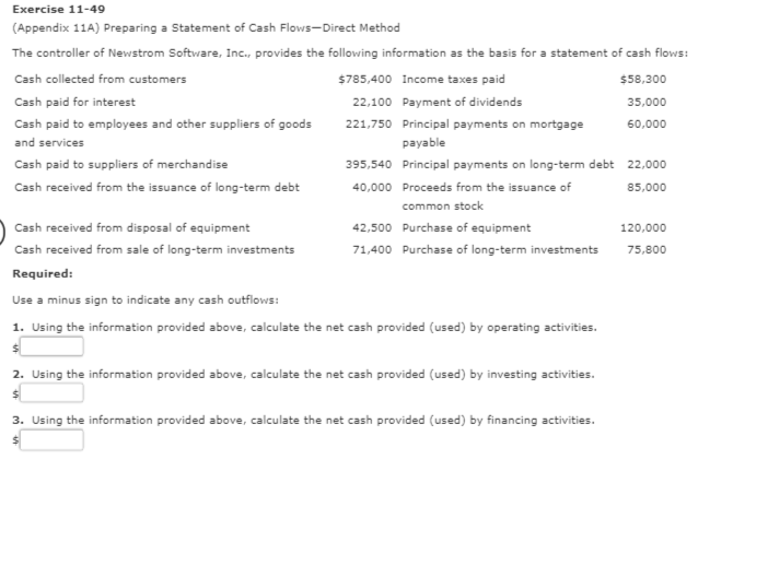 Solved Exercise 11-49 (Appendix 11A) Preparing a Statement | Chegg.com