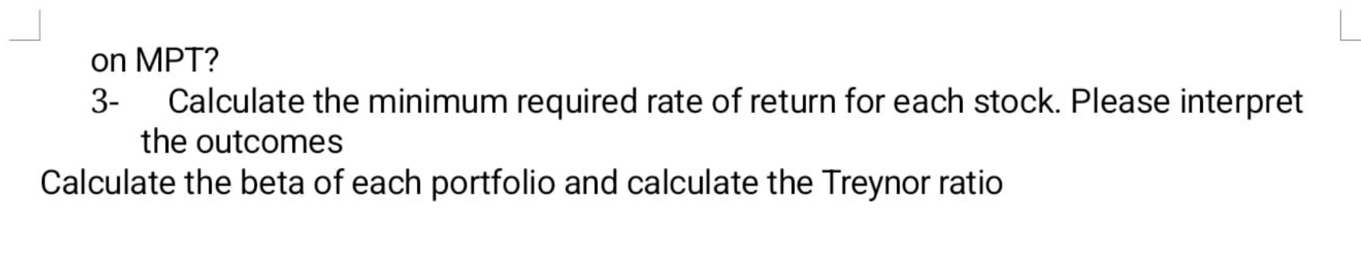 on MPT? 3- Calculate the minimum required rate of | Chegg.com