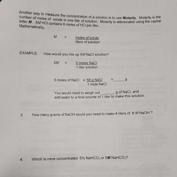 Solved The concentration of a solution is a measure of the | Chegg.com