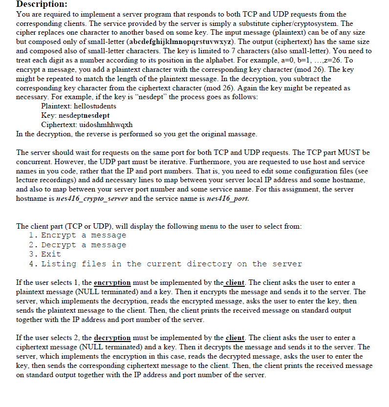 Description: You are required to implement a server | Chegg.com