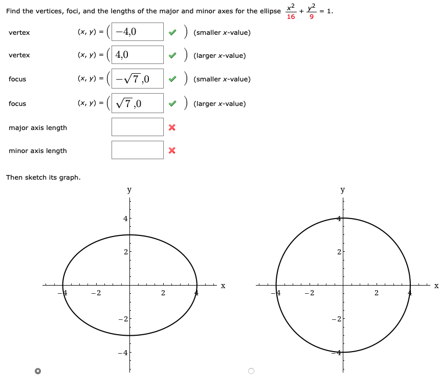 Solved Find the vertices, foci, and the lengths of the major | Chegg.com
