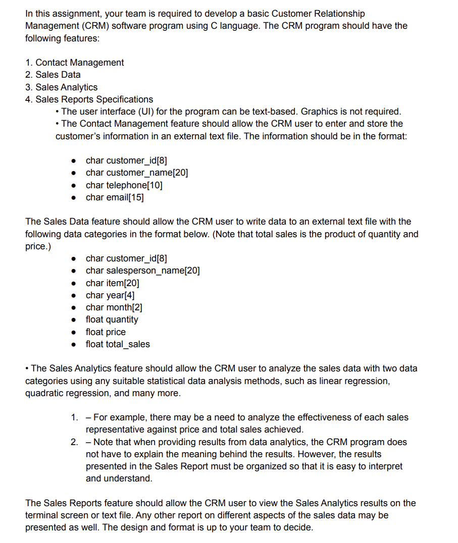 Solved In this assignment, your team is required to develop | Chegg.com