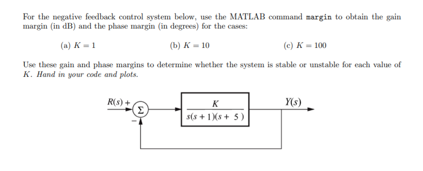 For the negative feedback control system below, use | Chegg.com