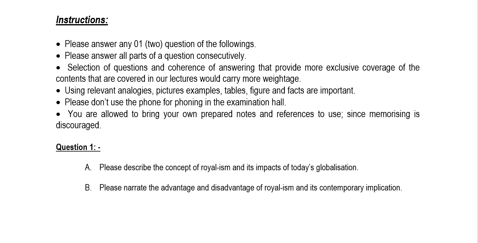 Solved Instructions: • Please answer any 01 (two) question | Chegg.com