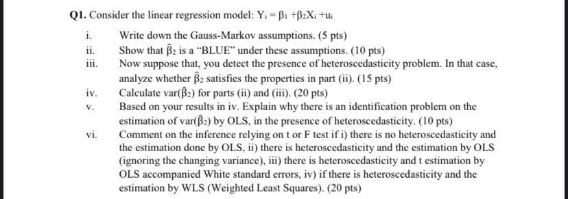Solved Q1. Consider the linear regression model: | Chegg.com