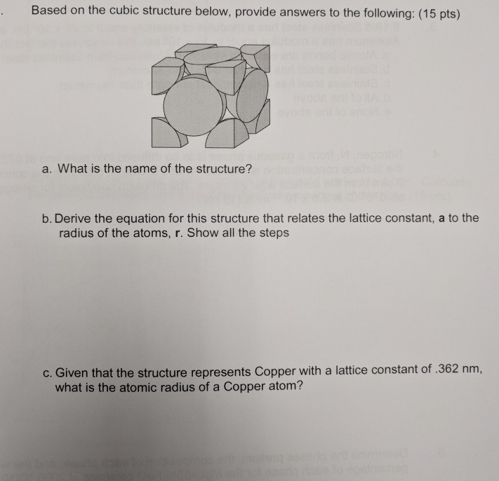 Solved Based on the cubic structure below, provide answers | Chegg.com