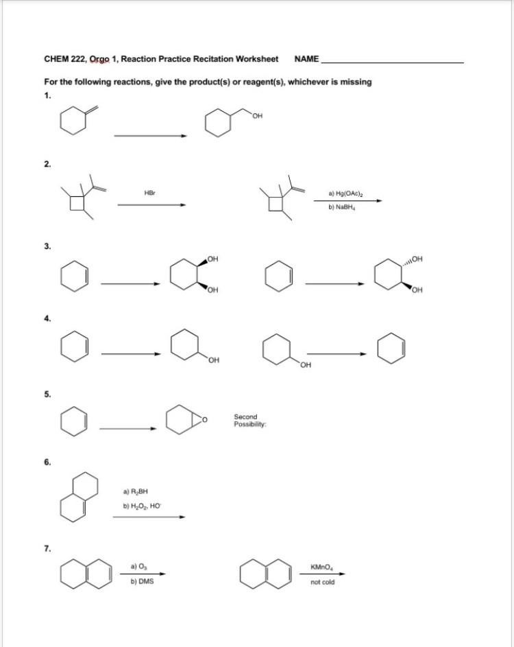 Solved Chem 222, Orgo 1, Reaction Practice Recitation | Chegg.com Solved Chem 222, Orgo 1, Reaction Practice Recitation | Chegg.com