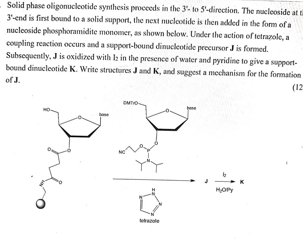 Solved Solid phase oligonucleotide synthesis proceeds in the | Chegg.com