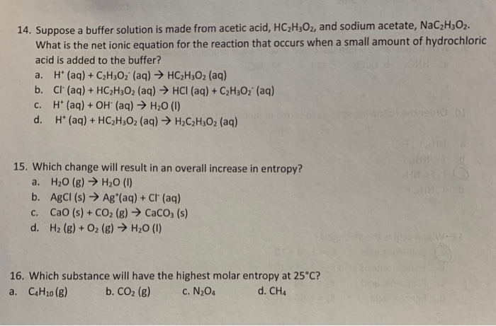 Solved 14. Suppose a buffer solution is made from acetic | Chegg.com