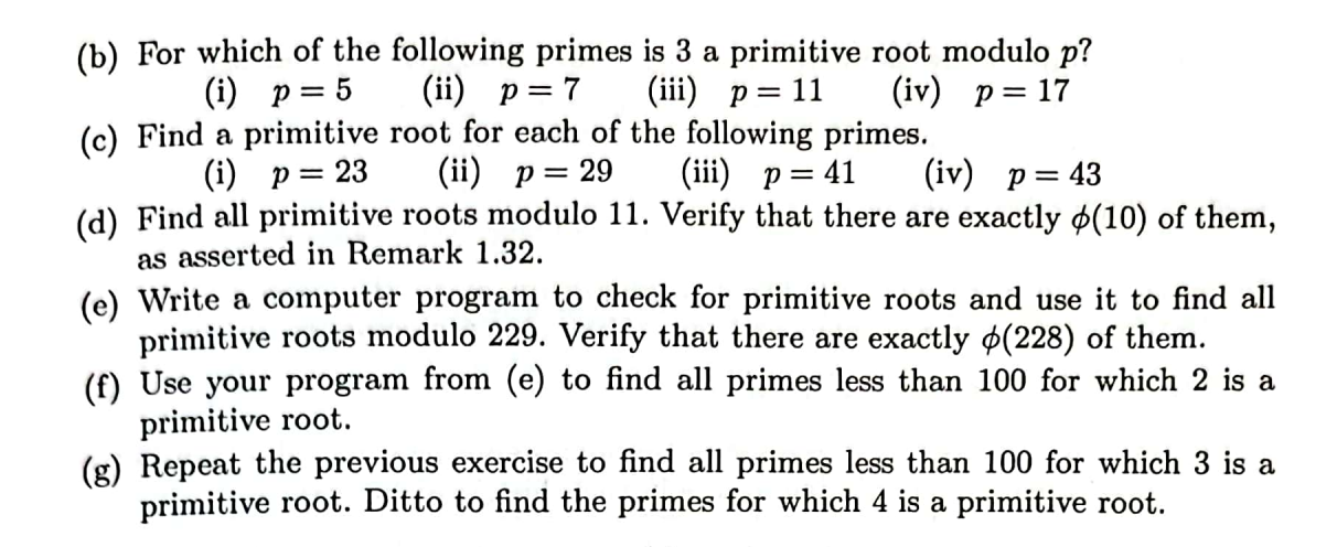 Solved 1.34. Recall that g is called a primitive root modulo | Chegg.com
