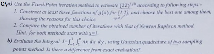 Solved Qla) Use the Fixed-Point iteration method to estimate | Chegg.com
