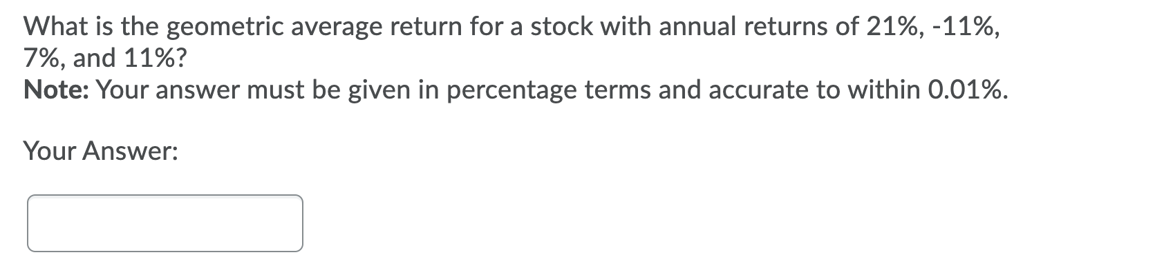 Solved What is the geometric average return for a stock with | Chegg.com